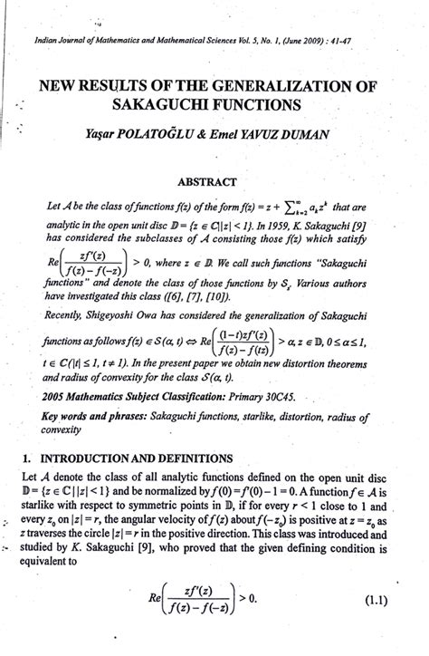 Pdf New Results Of The Generalization Of Sakaguchi Functions