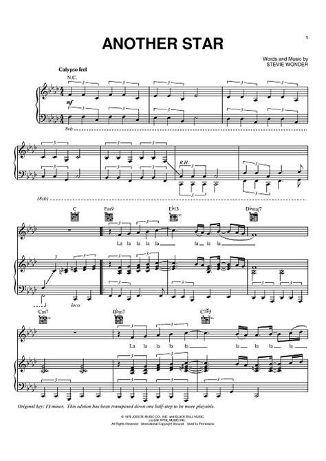 Another Star Sheet Music By Stevie Wonder For Pianovocalchords