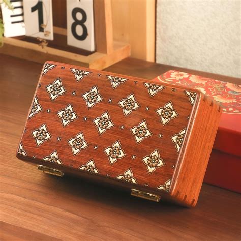 Handcrafted Burmese Rosewood Jewelry Box Raised Lacquer Art Tang