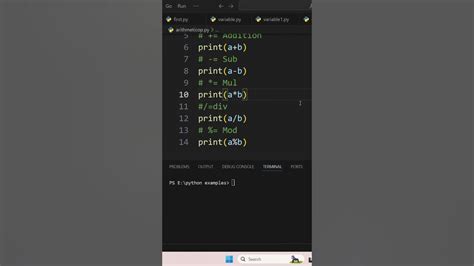 Arithmetic Operator In Python Education Shorts Python Visualcode