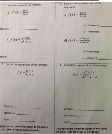 solved 2 find x and y intercepts of 1 find the domain of