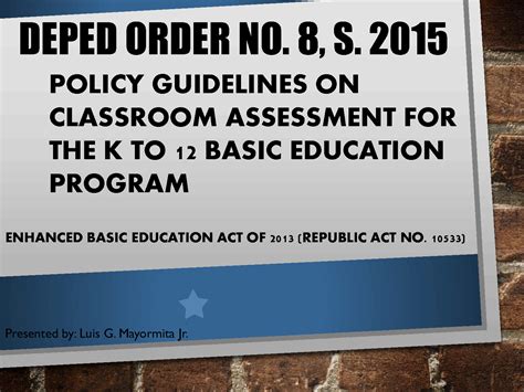 Solution Policy Guidelines On Classroom Assessment For The K To 12