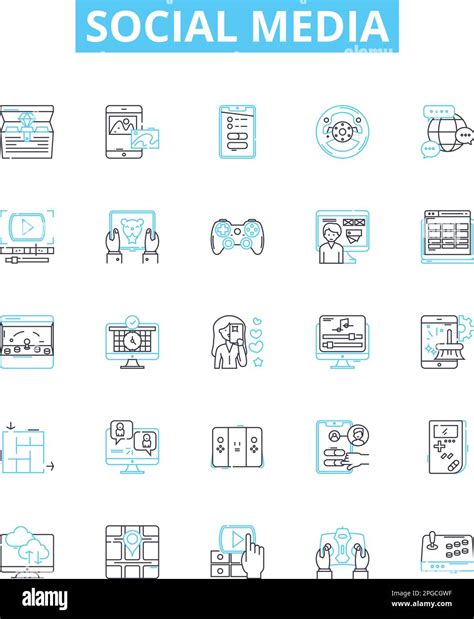 Social Media Vector Line Icons Set Networking Posts Interaction Trends Hashtags Sharing