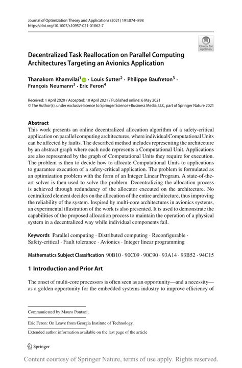 Decentralized Task Reallocation On Parallel Computing Architectures Targeting An Avionics