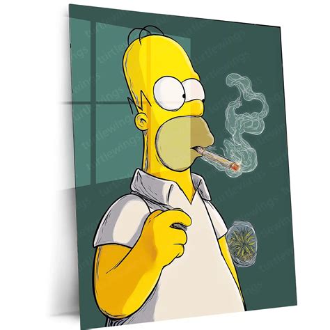 Homer Simpson Smoking Funny Cartoon Cannabis Art Metal Frame Pop C