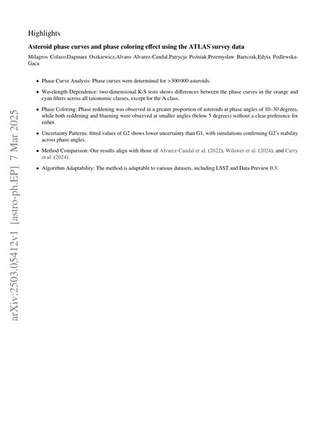 Pdf Asteroid Phase Curves And Phase Coloring Effect Using The Atlas Survey Data