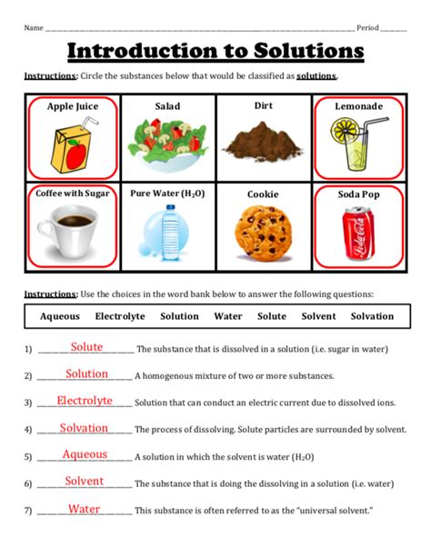 Introduction To Solutions Worksheet Set Solutes Solvents And