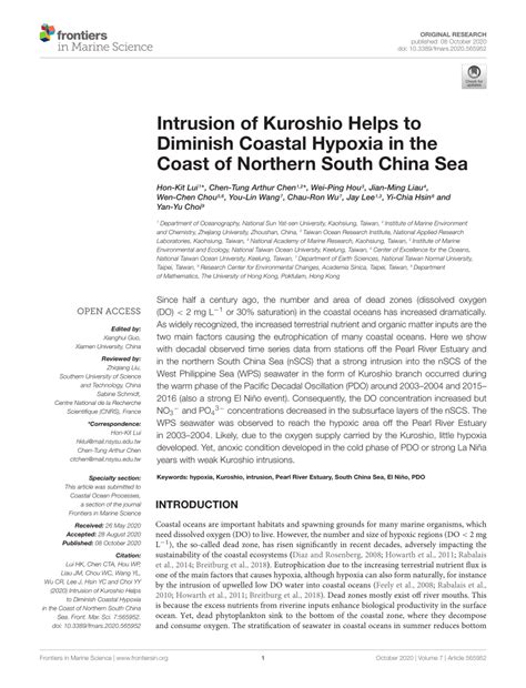 Pdf Intrusion Of Kuroshio Helps To Diminish Coastal Hypoxia In The