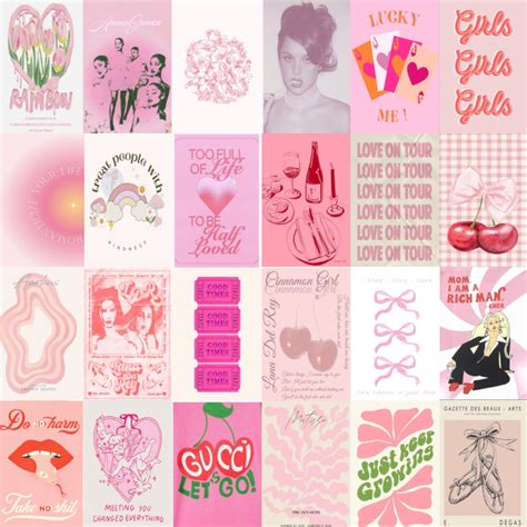 90pcs Pink Vintage Wall Collage Kit Retro Aesthetic Wall Art Pink