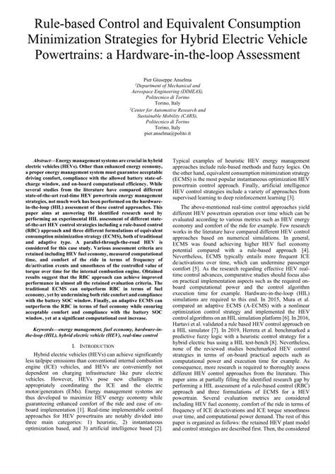 Pdf Rule Based Control And Equivalent Consumption Minimization Strategies For Hybrid Electric