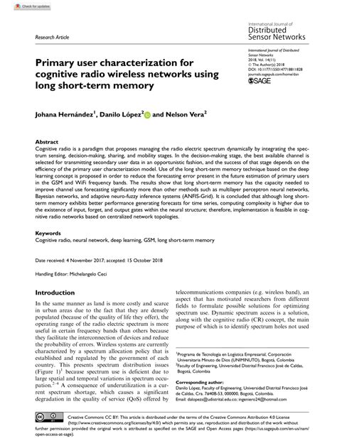 Pdf Primary User Characterization For Cognitive Radio Wireless Networks Using Long Short Term