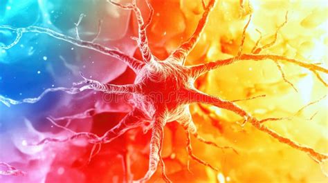 Vibrant Neural Network Detailed View Of A Human Neuron In Colorful Gradient Stock Illustration