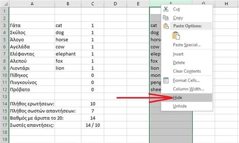 Απλές ασκήσεις Αγγλικών με το Excel