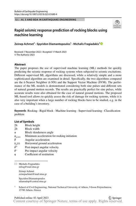 Pdf Rapid Seismic Response Prediction Of Rocking Blocks Using Machine