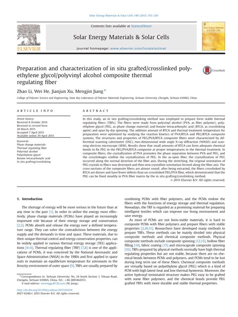 Pdf Preparation And Characterization Of In Situ Graftedcrosslinked
