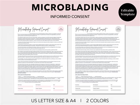 Editable Microblading Consultation Form Brow Tattoo Consent Form Aftercare Client Treatment
