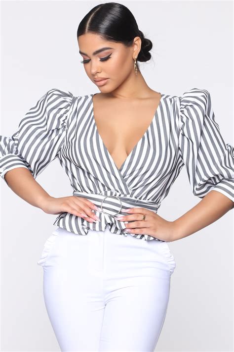 Fashionably Fabulous Belted Top Black White Fashion Nova