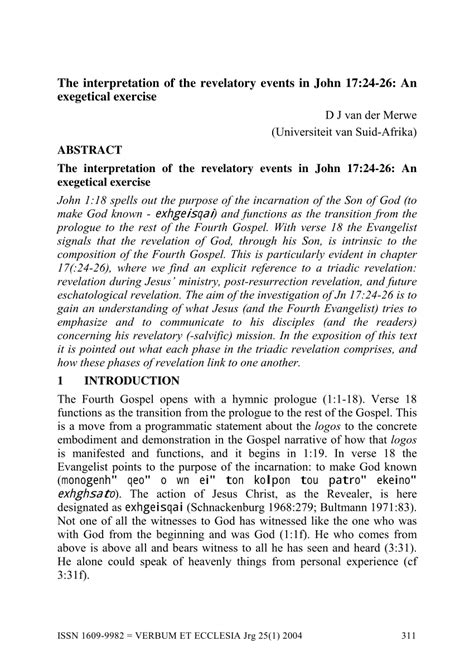 Pdf The Interpretation Of The Revelatory Events In John 1724 26 An