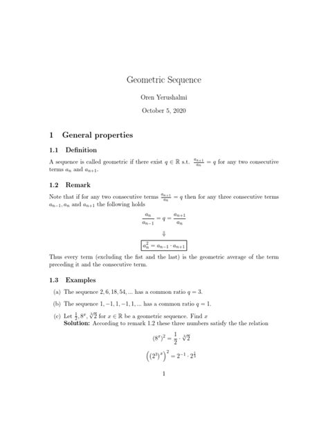 Geometric Sequence Pdf Equations Arithmetic