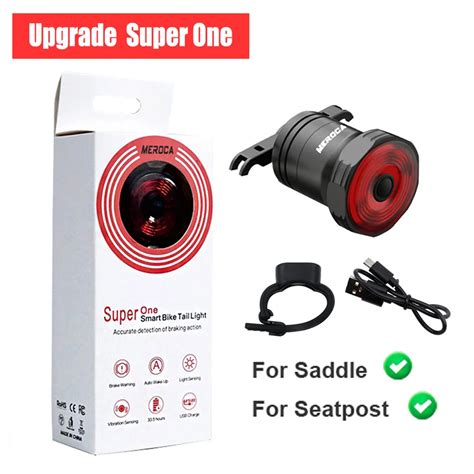 Meroca 스마트 자전거 후면 조명 자동 시작 중지 브레이크 감지 Ipx6 방수 Usb 충전 사이클링 테일 미등 Led