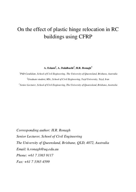 Pdf On The Effect Of Plastic Hinge Relocation In Rc Buildings Using Cfrp