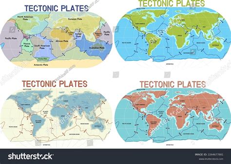 Tectonic Plates World Map Collection Illustration Stock Vector Royalty