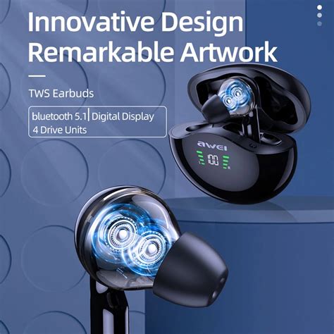 Awei T12p Tws Wireless Earbuds Dual Dynamic Driver Earphones Bluetooth