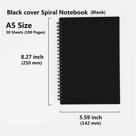 5pcs A5 Black Spiral Notebook Blank Sketchbook Unr Grandado