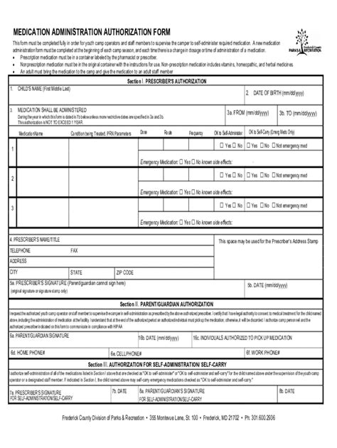 Fillable Online Medication Administration Authorization Form Fax Email Print Pdffiller