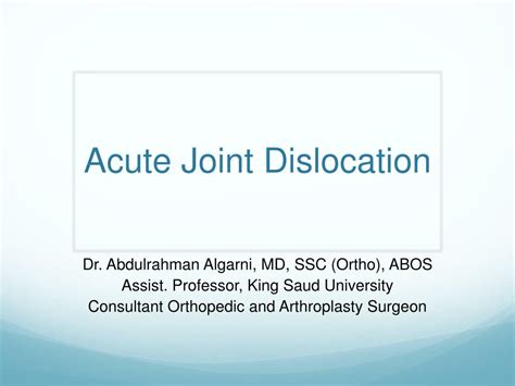 Ppt Acute Joint Dislocation Powerpoint Presentation Free Download