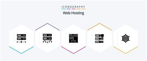 web hosting 25 glyph icon pack including security network data web