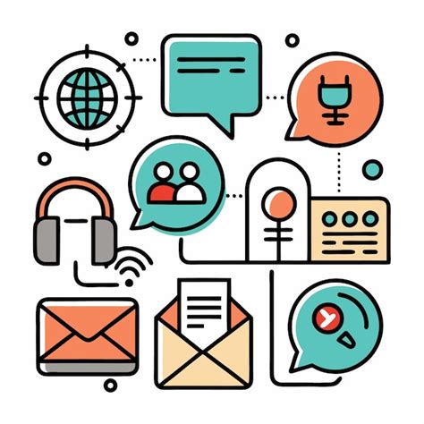 A Colorful Illustration Of Icons Representing Communication Methods Email Chat Headphones Phone