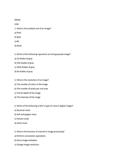 digital image processing quizz pdf computer engineering signal