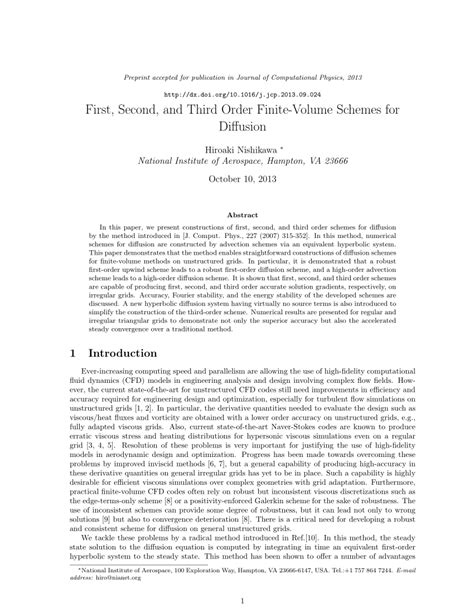 Pdf First Second And Third Order Finite Volume Schemes For Diffusion