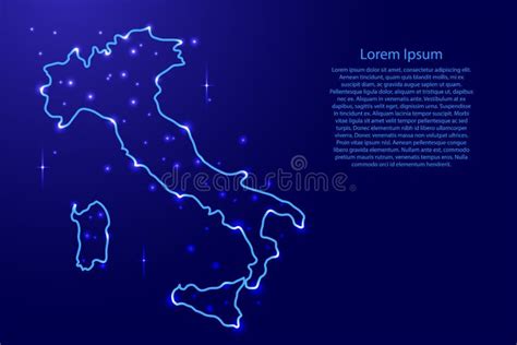Map Italy From The Contours Network Blue Luminous Space Stars Vector Illustration Stock Vector