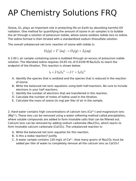 Ap Chemistry Solutions Frq Pdf