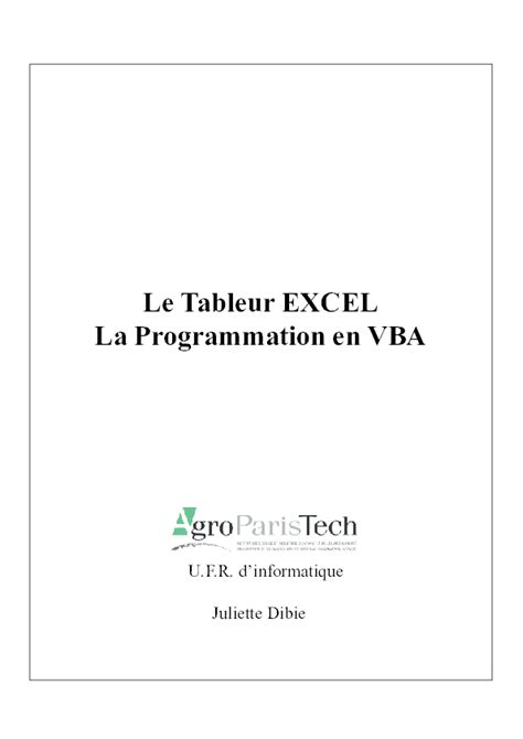pdf le tableur excel la programmation en vba