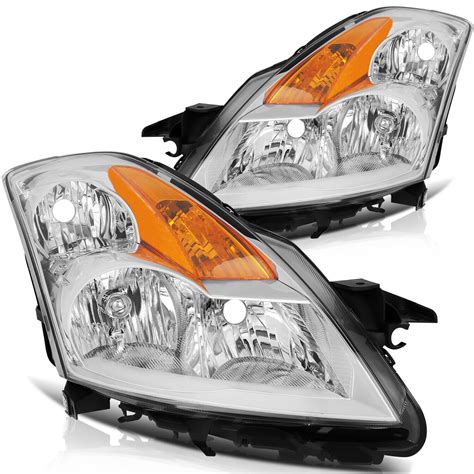 Pair Headlights Assembly For 2007 2009 Nissan Altima Sedan 4 Dr Chrome