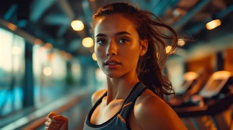 Premium Photo A Woman Running On A Treadmill In A Gym