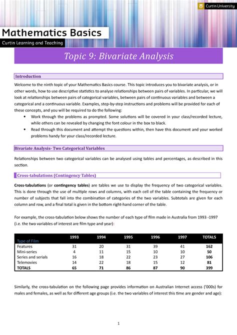 Math Mathematics Basic Topic 9 Lecture Notesdocx Topic 9 Bivariate Analysis Introduction