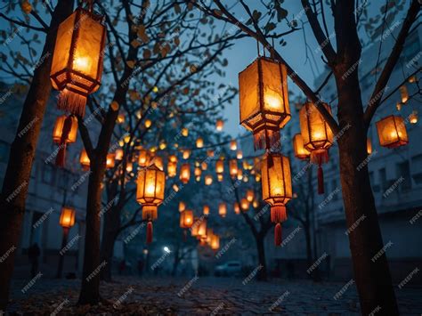 Premium Photo A Row Of Lanterns That Are Lit Up With The Words Lanterns