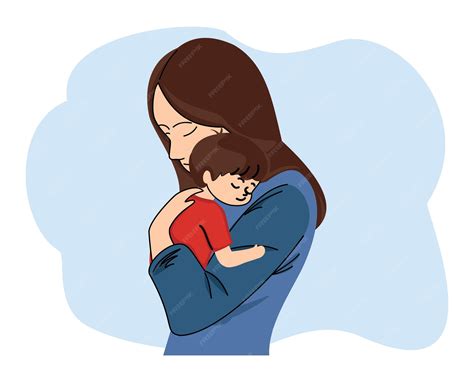 Ilustración De Una Madre Sosteniendo La Relación De Su Hijo Entre El