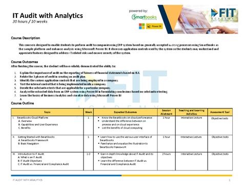It Audit With Analytics Course Outline It Audit With Analytics 1
