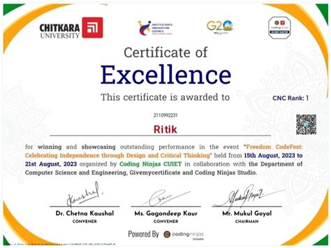 ritik bhardwaj on linkedin rank1 codefest codingninjas