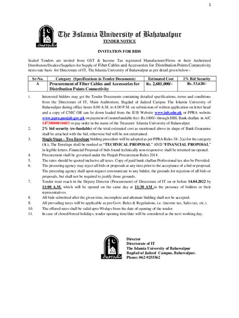 Fillable Online Procurement Of Fiber Cables And Fax Email Print