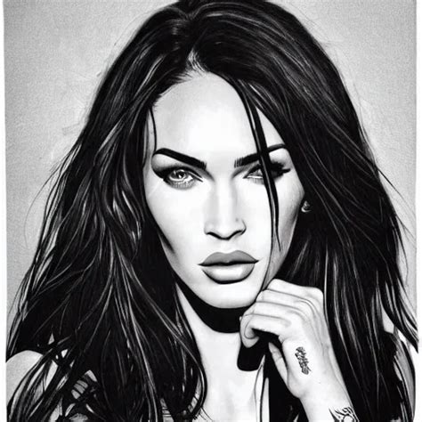 Megan Fox Portrait Hyper Realistic Black And White Stable