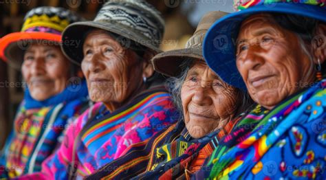 Smiling Native Indigenous People Of Ecuador And South America Dressed