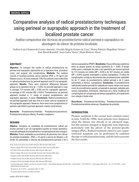 Pdf Comparative Analysis Of Radical Prostatectomy Techniques Using