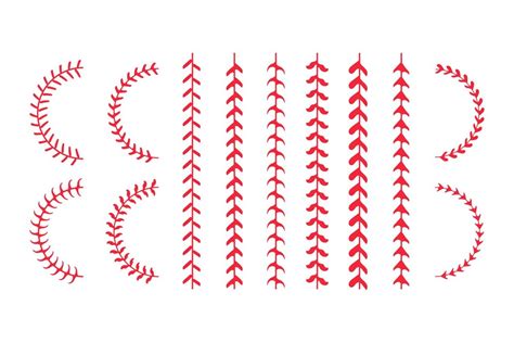 Baseball Stitching Designs Red Curved And Straight Lines Premium Vector