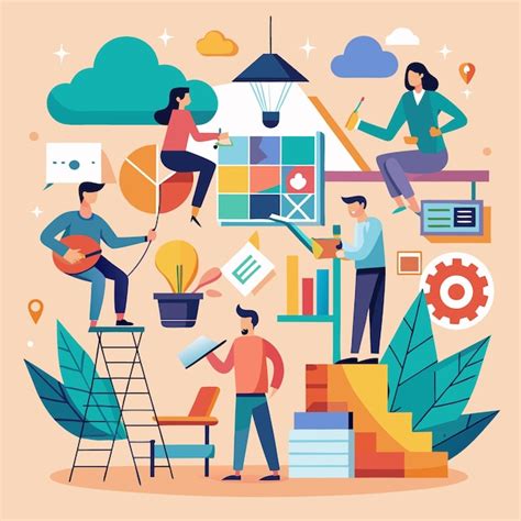 디지털 워크스페이스에서 팀 효율성을 높이는 협업 작업 흐름과 프로젝트 관리 프리미엄 벡터